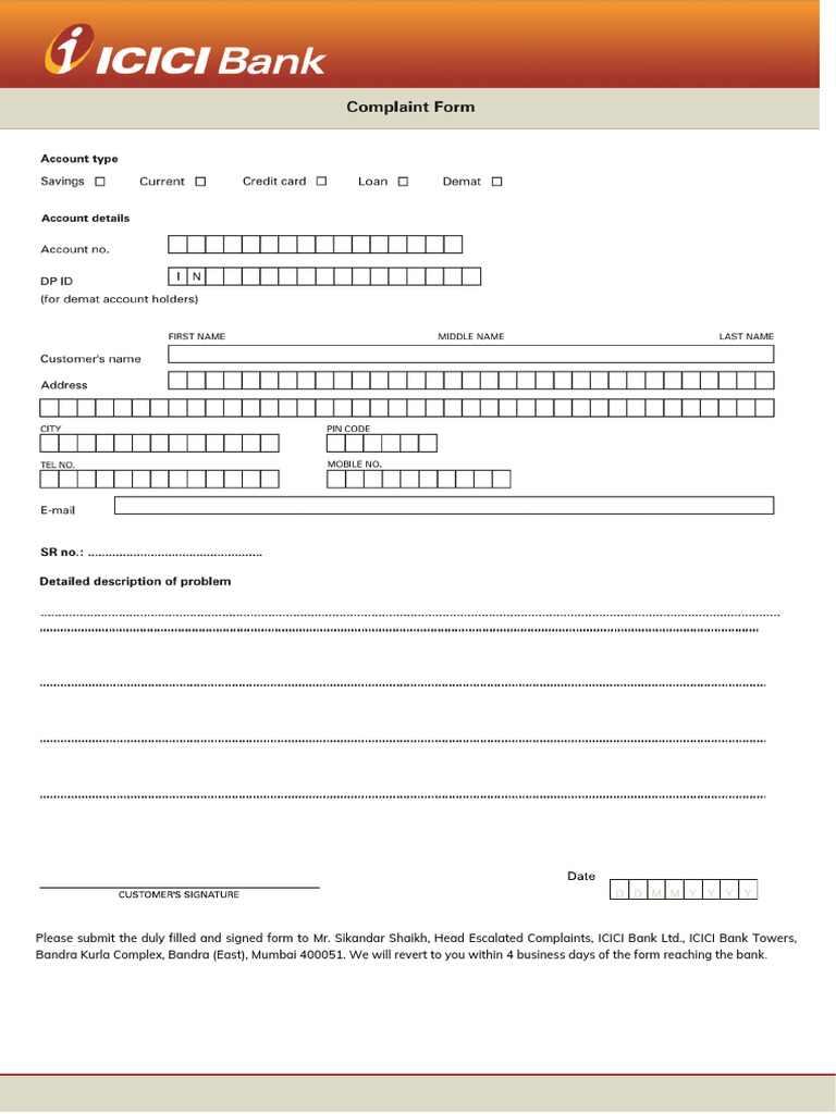 ICICI Bank Complaint Submission Process | PDF