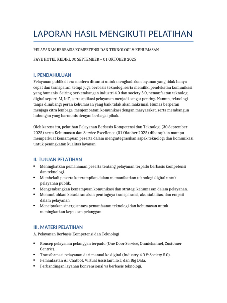 Laporan Hasil Pelatihan FormatLengkap | PDF