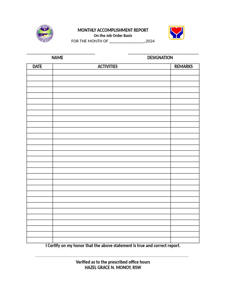 Monthly Accomplishment Report | PDF