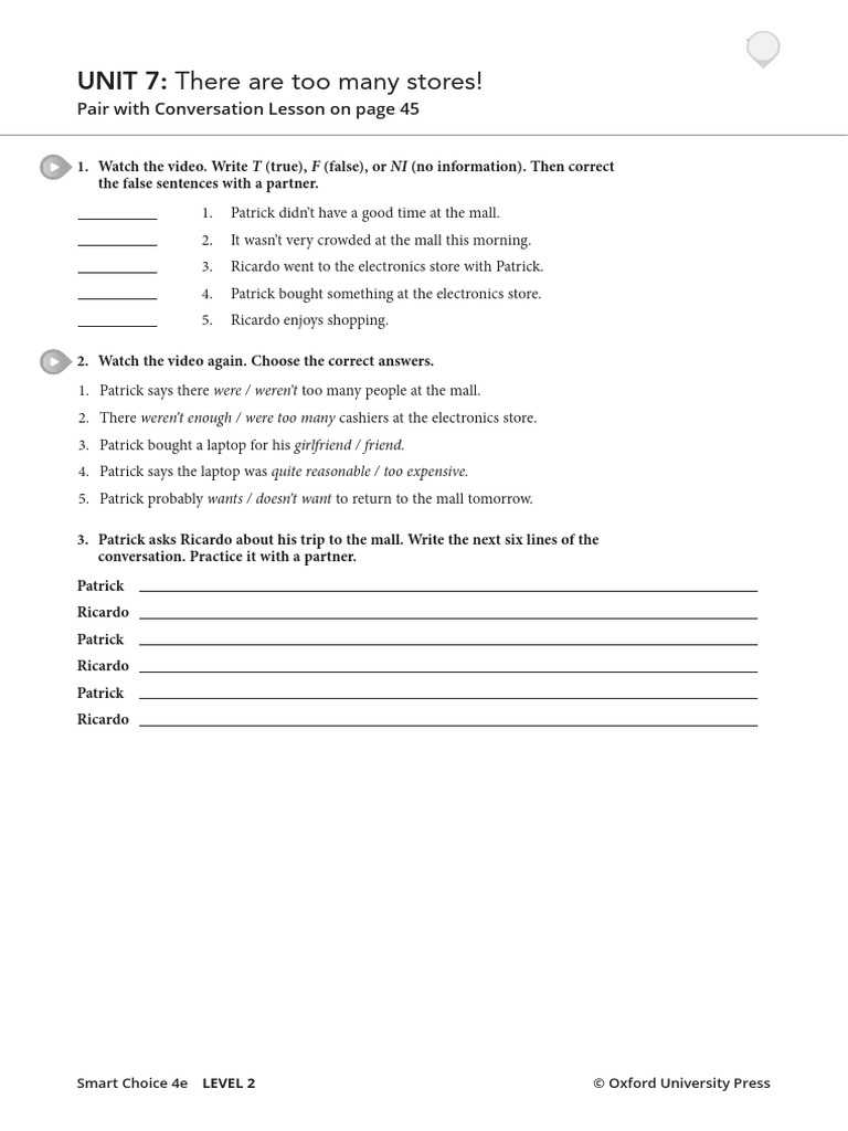 Book 2-Unit 7 Video Extra Worksheet | PDF