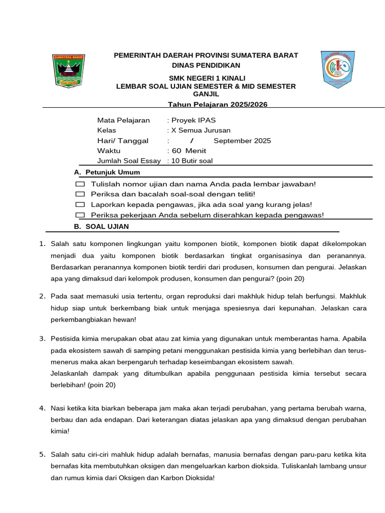 Soal Ujian Proyek IPAS Kelas X | PDF
