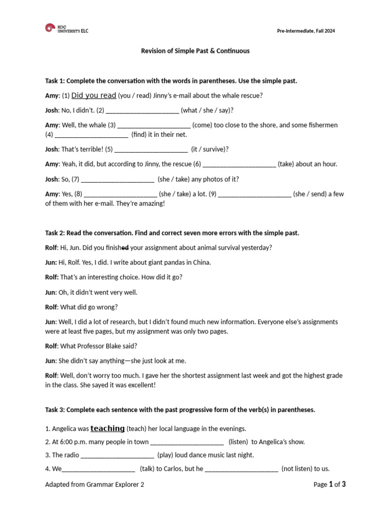 Simple Past & Continuous Revision Guide | PDF