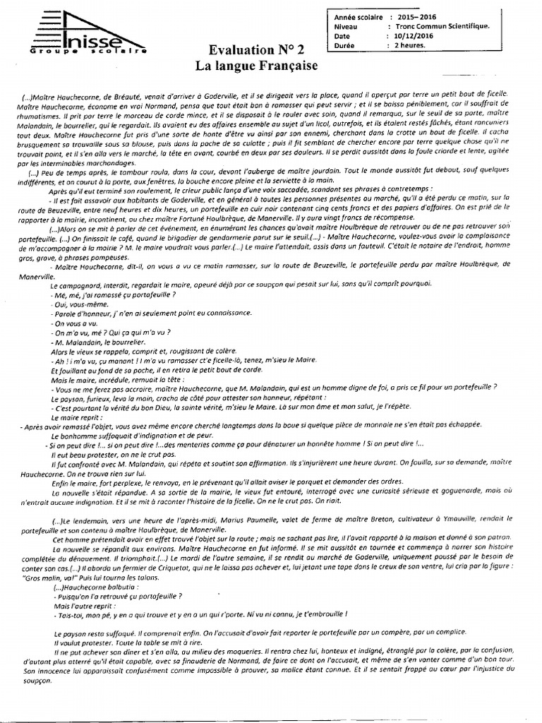 Devoir 2 Modele 4 Francais Tronc Commun Semestre 1 | PDF