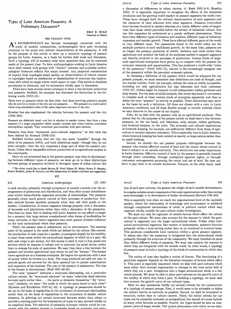 Wolf, Eric - Types of Latin American Peasantry | PDF | Peasant | Society