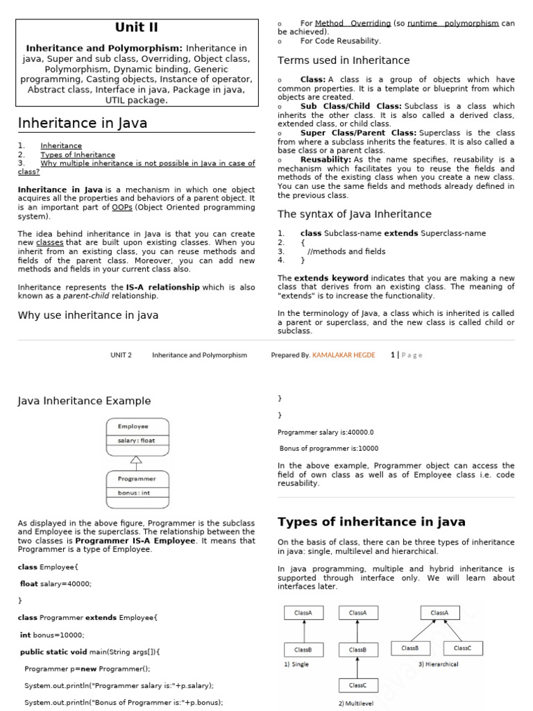 UNIT 2 Inheritance and Plymorphism | PDF | Inheritance (Object Oriented ...