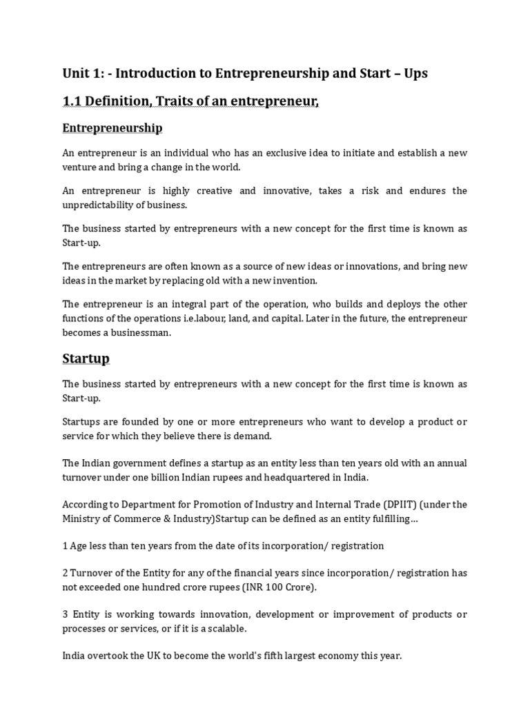 Entrepreneurship and Startups Overview | PDF | Entrepreneurship ...