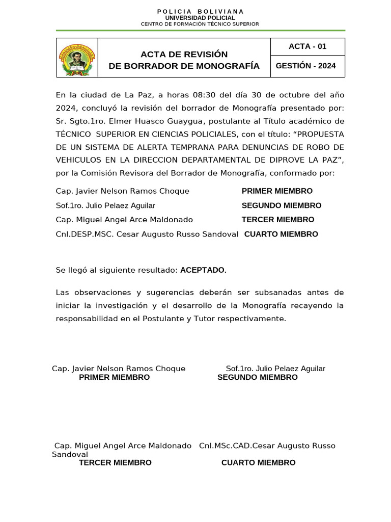 Anexo Memo Circ - 041 - 01 - Acta Revision de Borrador de Monografia - Orgaz | PDF