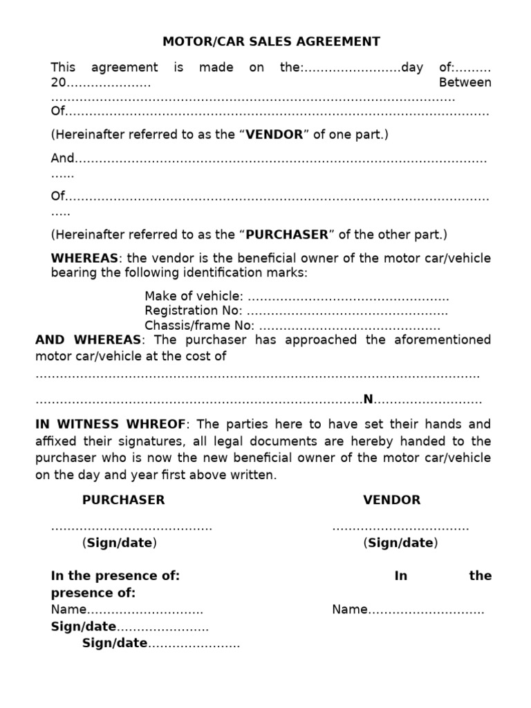 Car Sales Agreement | PDF