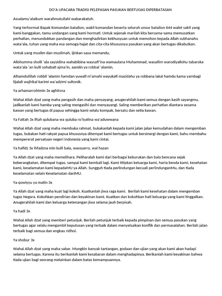 Do'a Tradisi Pelepasan Pasukan Tugas | PDF