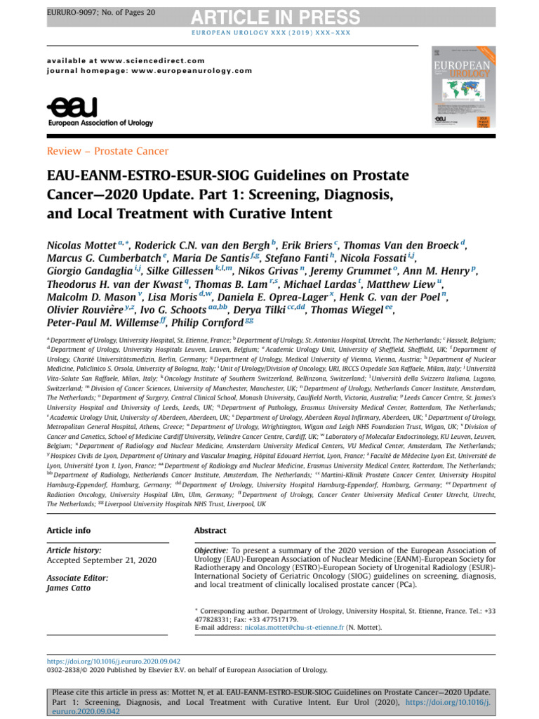 EAU-EANM-ESTRO-ESUR-SIOG Guidelines on Prostate Cancer-2020 Update ...