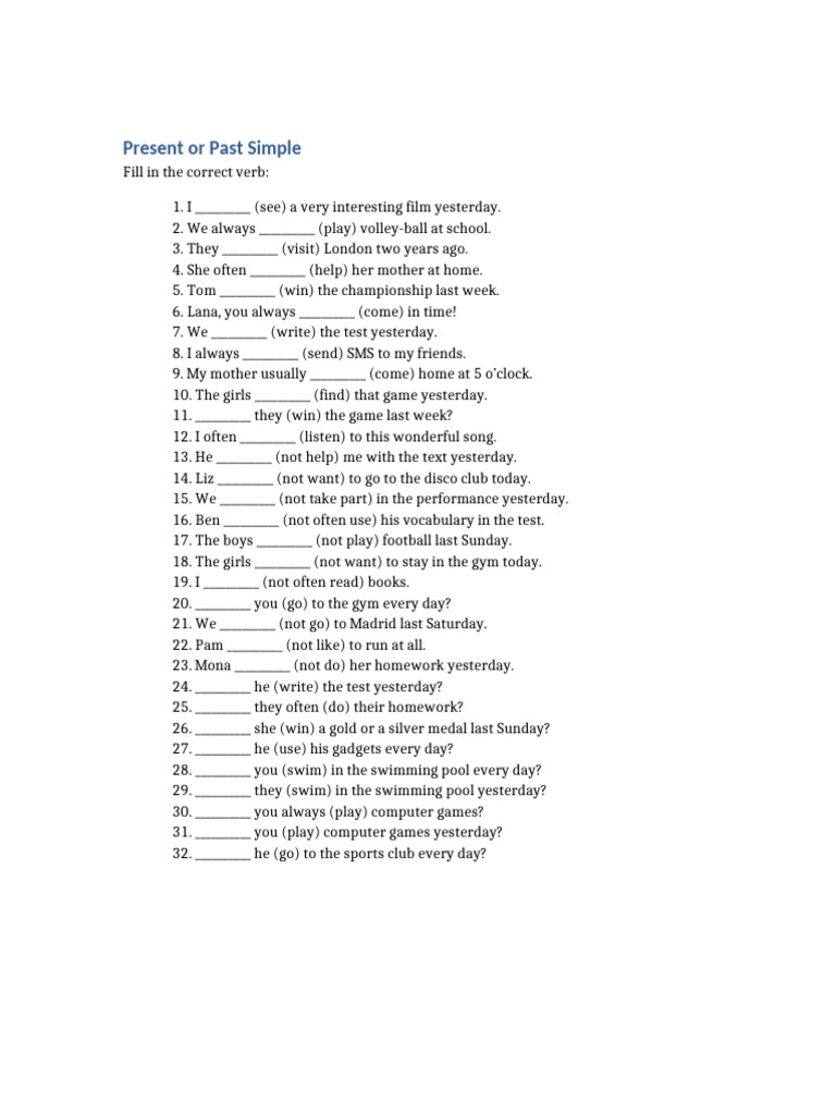 Present or Past Simple Exercise | PDF
