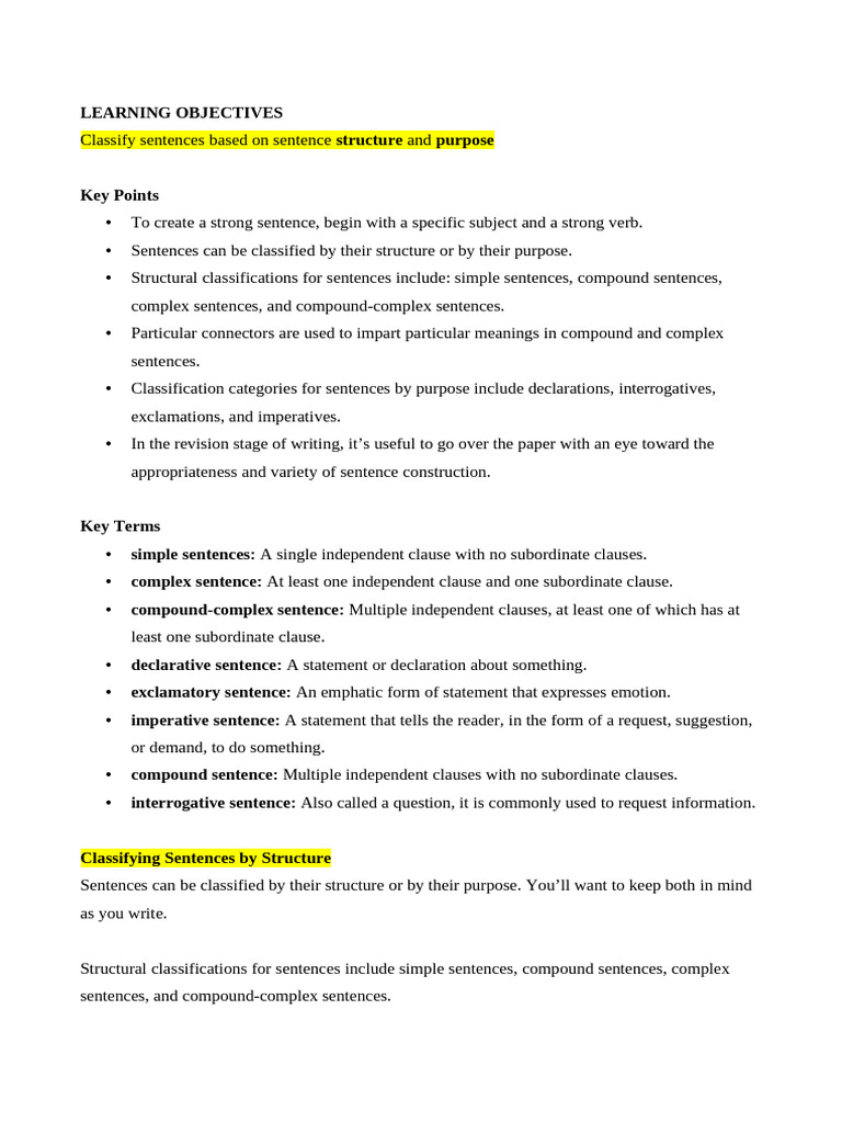 Classifying Sentences by Structure and Purpose | PDF | Sentence ...