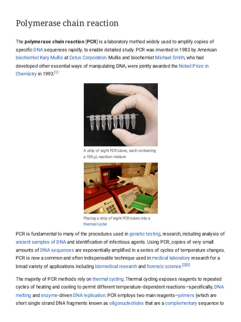 Polymerase Chain Reaction - Wikipedia | PDF | Polymerase Chain Reaction ...