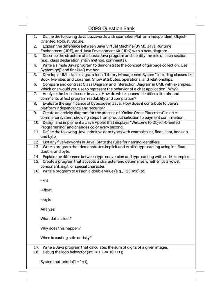 OOPS Question Bank | PDF | Constructor (Object Oriented Programming) | Programming