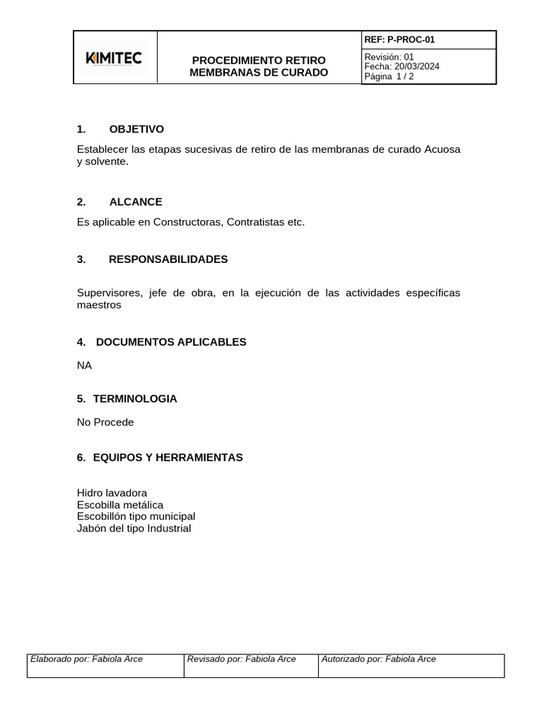 Retiro de Membranas de Curado Efectivo | PDF