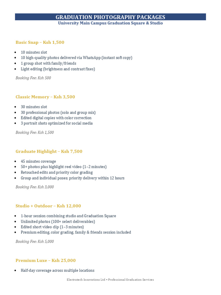 Graduation Photography Package Options | PDF