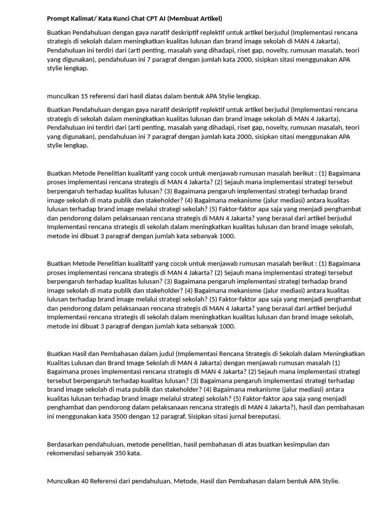 Kalimat-Kata Kunci Chat CPT AI Membuat Artikel | PDF