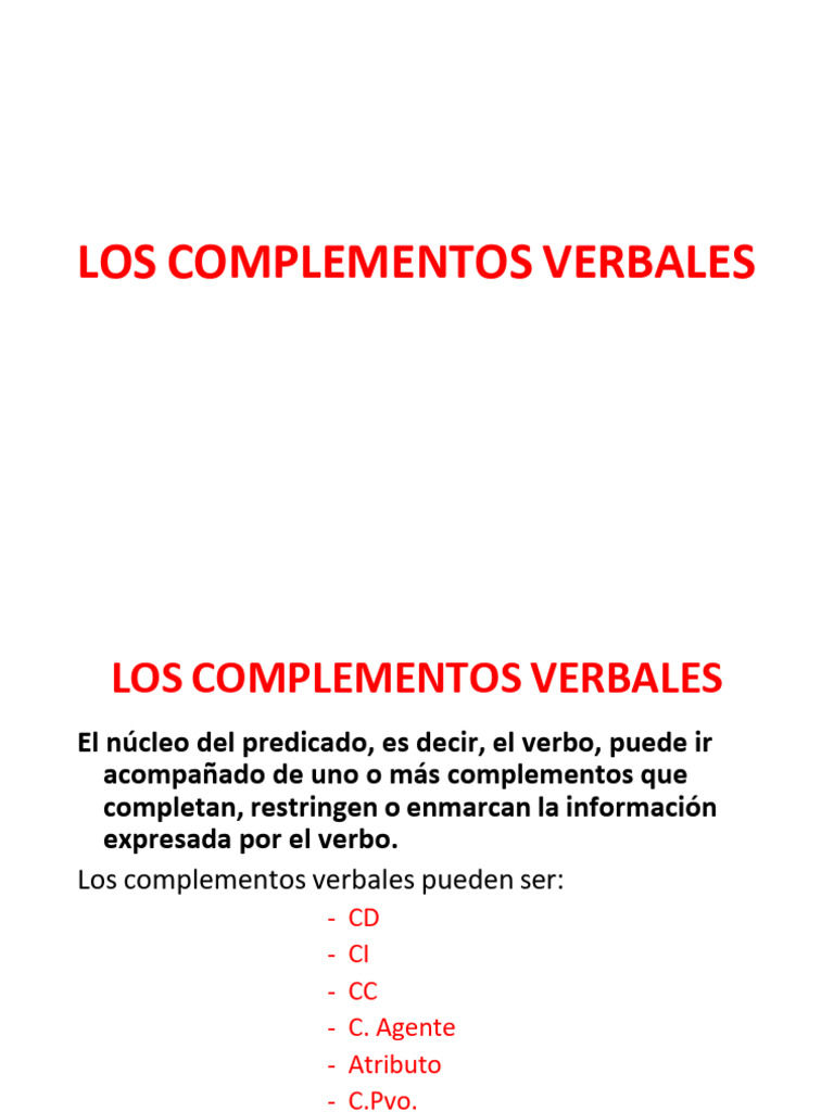 Tipos de Complementos Verbales en Español | PDF | Predicado (Gramática ...