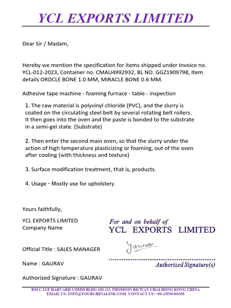 Ycl Exports Limited | PDF