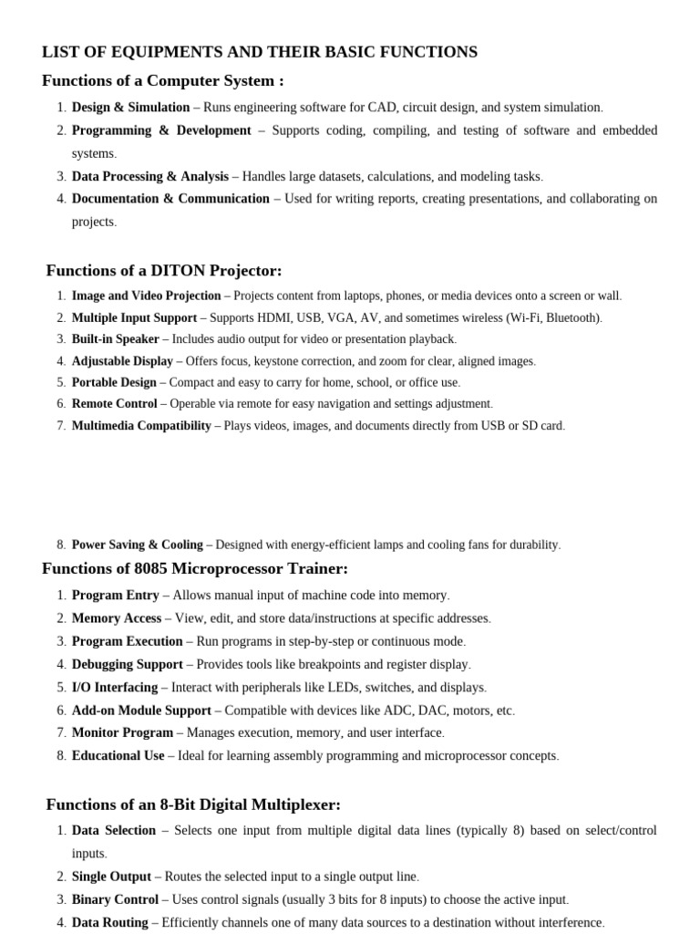 Cpe List of Equipments and Basic Functions. | PDF | Embedded System | Digital Electronics
