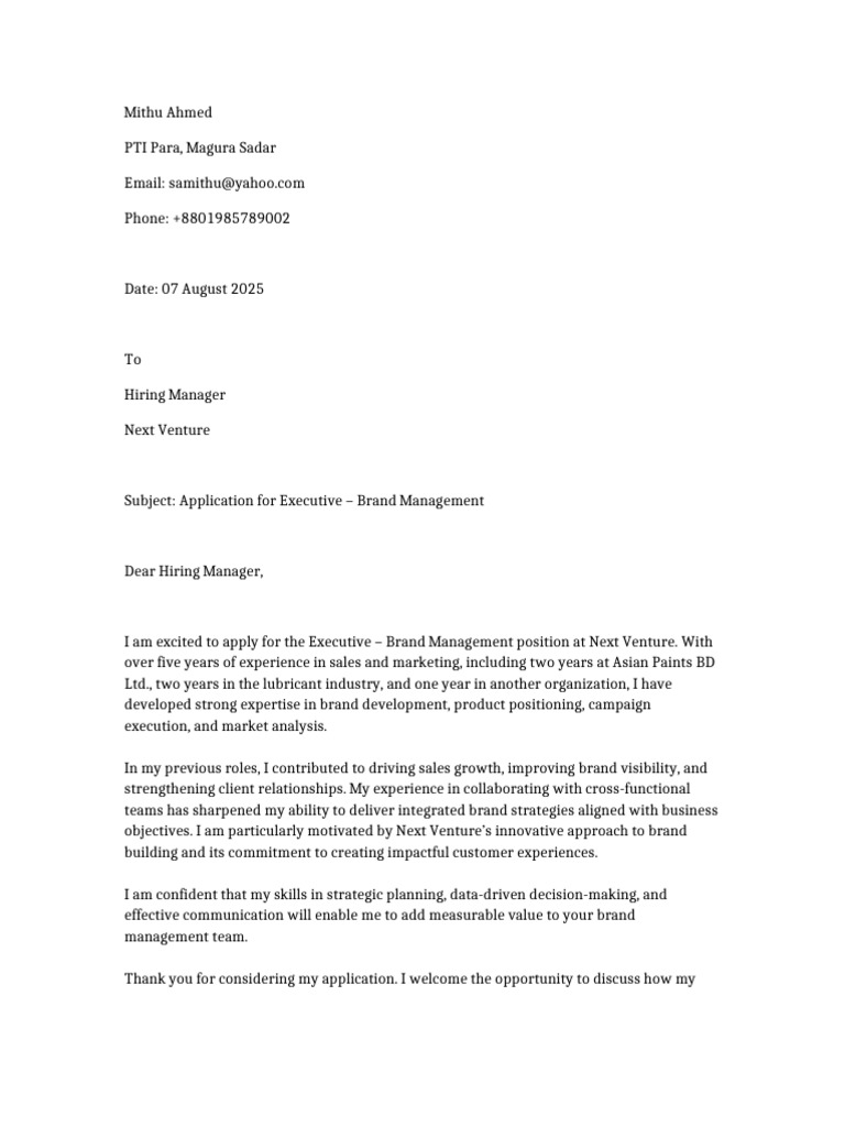 ATS Friendly Cover Letter Mithu Ahmed | PDF
