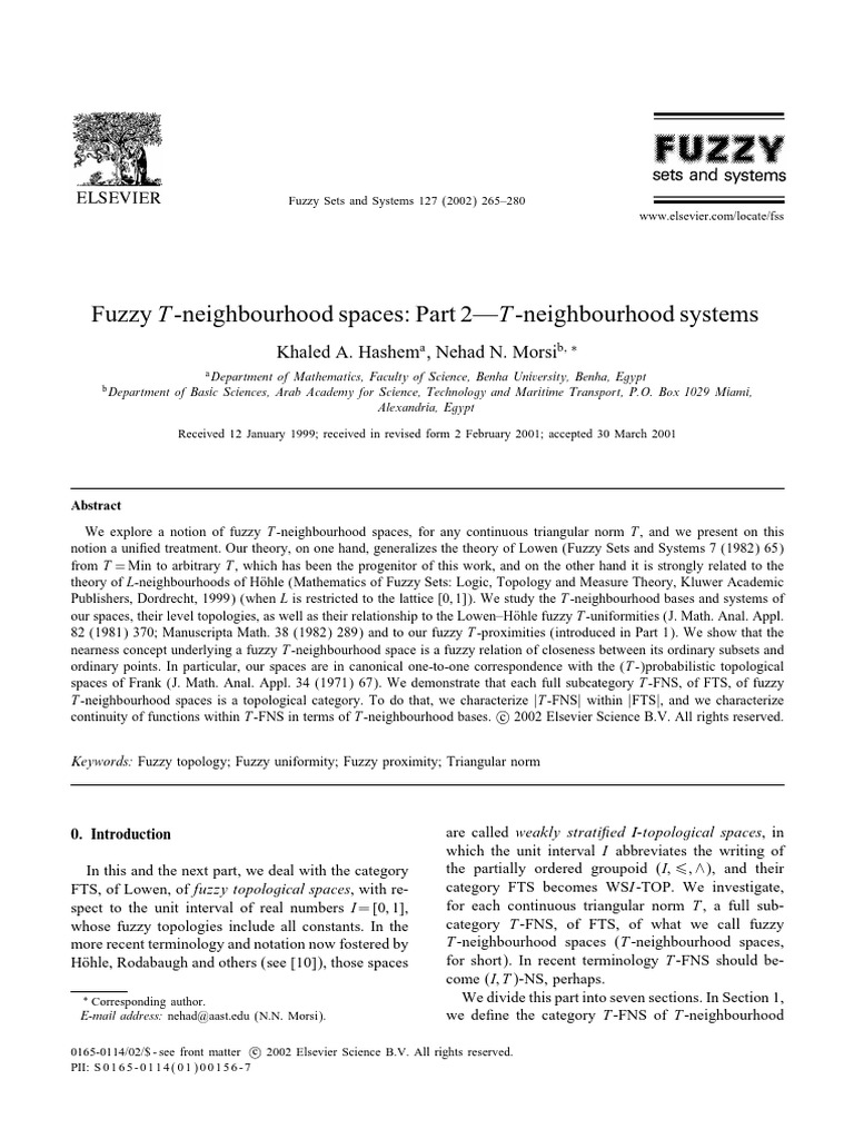 Fuzzy T-Neighbourhood Systems Explained | PDF | Continuous Function ...