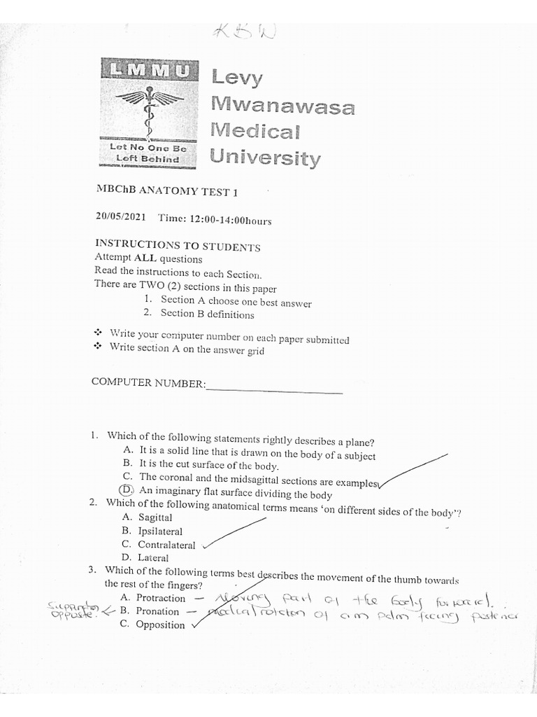 Anatomy Test 1 | PDF