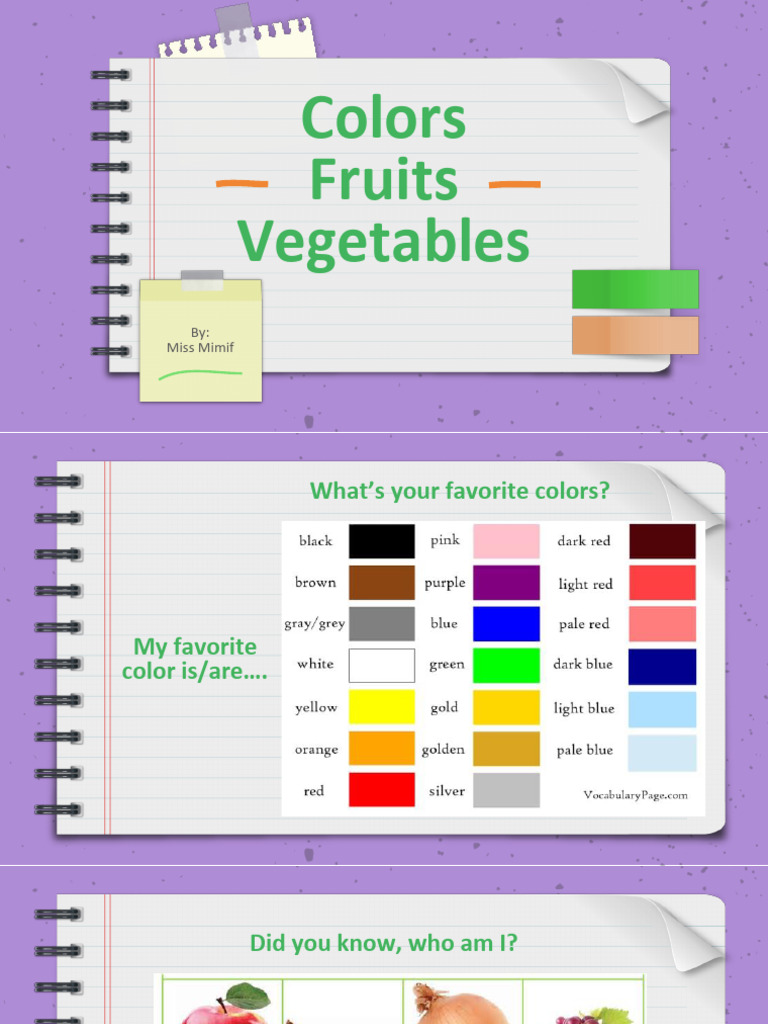 Colors, Fruits, and Vegetables Quiz | PDF