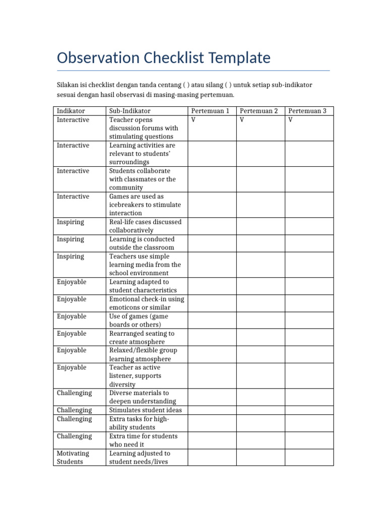 Observation Checklist Template | PDF | Creativity | Teachers