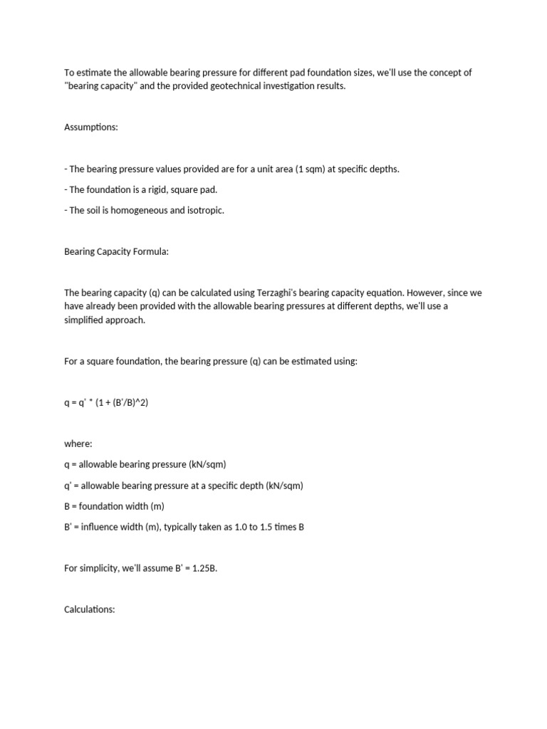 Allowable Bearing Pressure Calculations | PDF | Foundation (Engineering ...