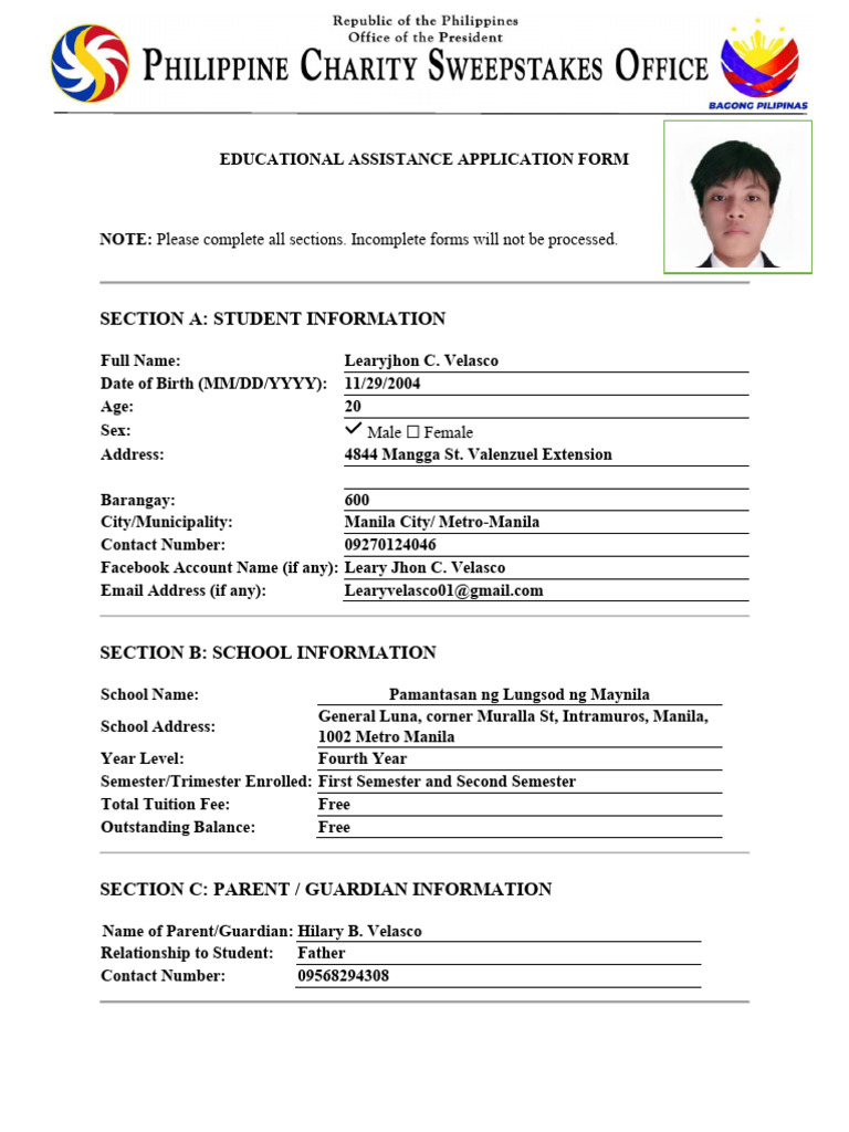 PCSO Educational Assistance Application 2025 | PDF