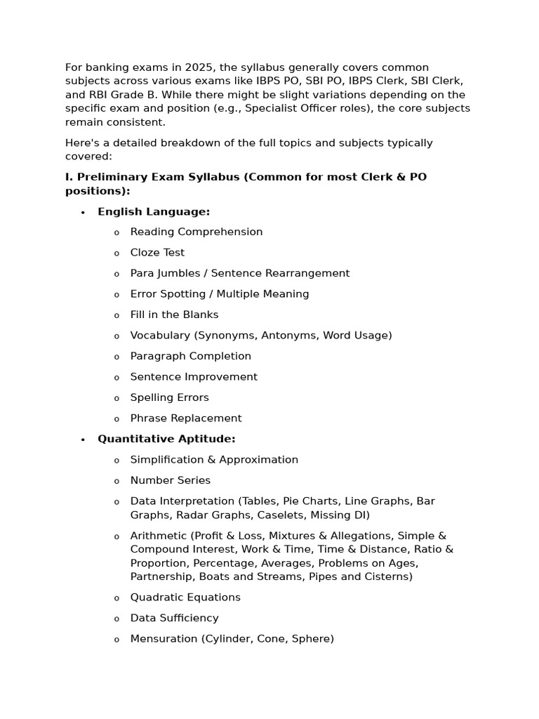 Banking Exam Syllabus 2025 Overview | PDF