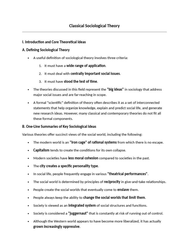 Overview of Classical Sociological Theory | PDF | Sociology | Positivism