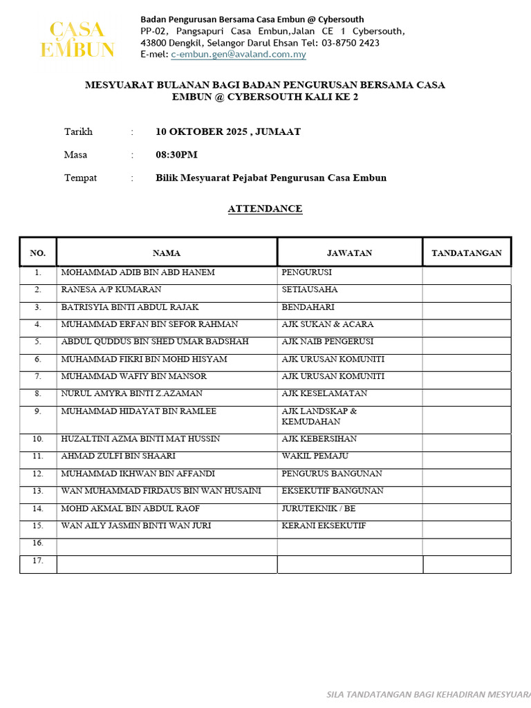 Kedatangan Mesyuarat Casa Embun | PDF