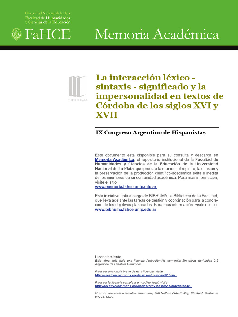 Impersonalidad en textos cordobeses XVII | PDF | Asunto (gramática) | Verbo