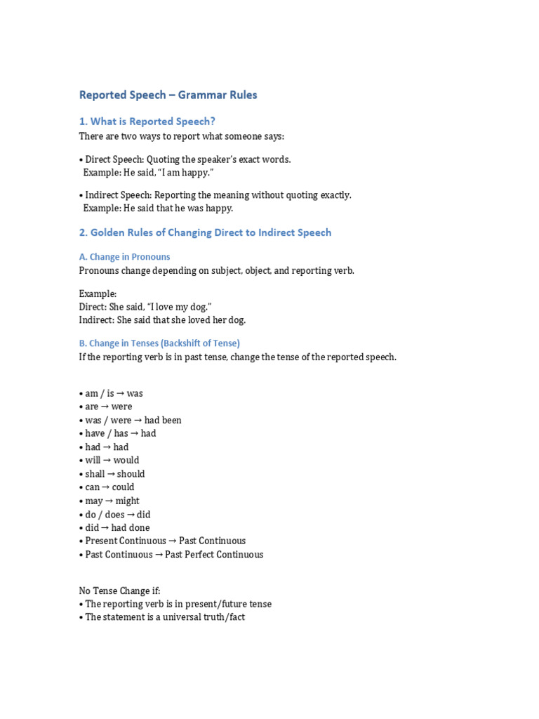 Reported Speech Grammar Rules | PDF | Languages | Foreign Language Studies