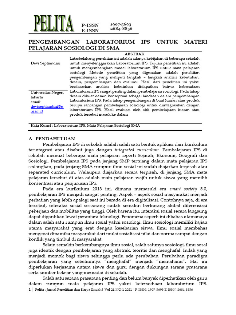 Pengembangan Laboratorium IPS Sosiologi SMA | PDF