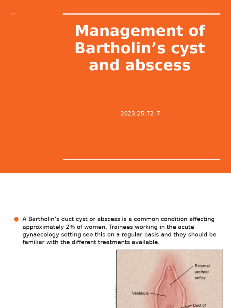 Bartholin's Cyst and Abscess Management Guide | PDF | Medical ...