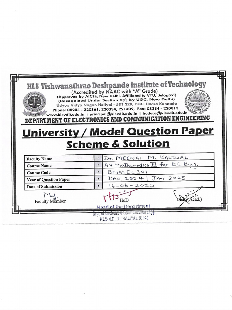 Bmatec301 Dec 2024 Vtu QP Scheme Solution DR MMK | PDF