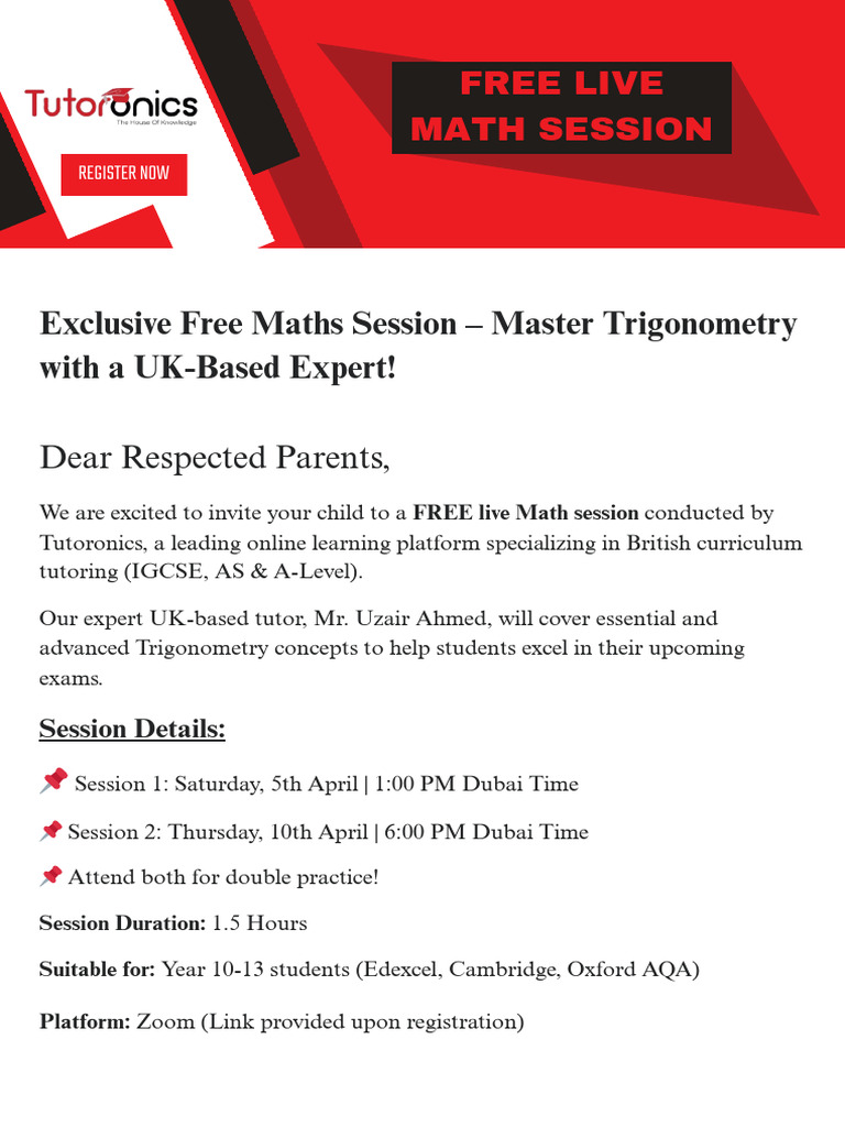 Free Maths Session - Document | PDF | Trigonometry | Elementary Mathematics