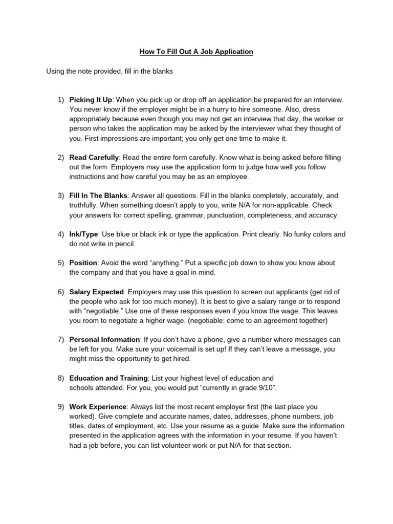 Job Application Filling Guide | PDF | Employment | Résumé