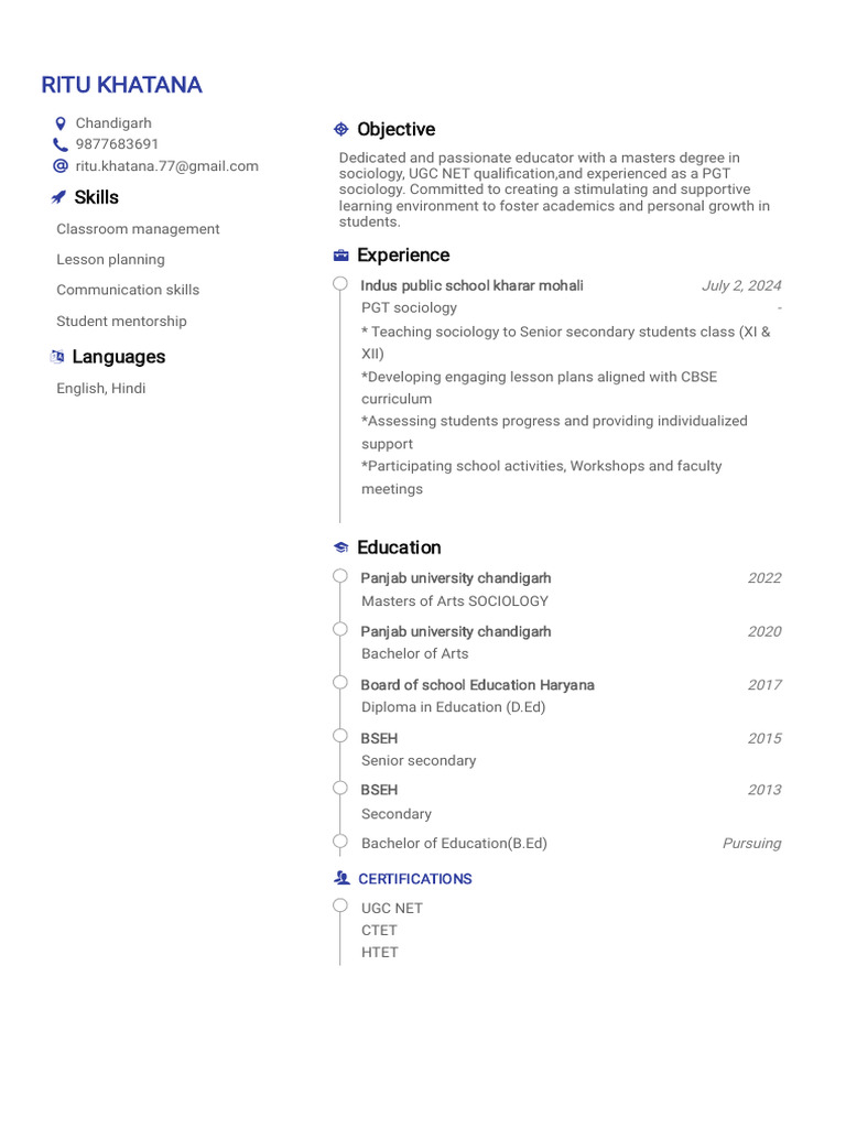 Ritu Resume Apna | PDF