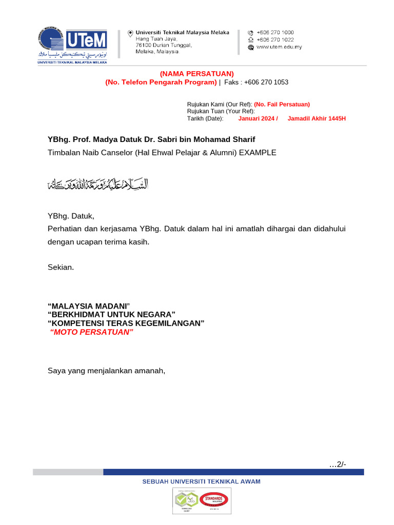 Letter Format Utem | PDF