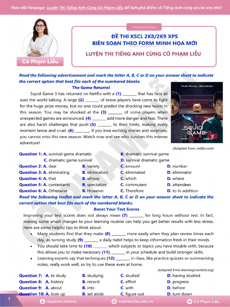 Đề Thi Kscl 2k8, 2k9 Lần 1- Biên Soạn Cô Phạm Liễu Ngày 02072025 | PDF