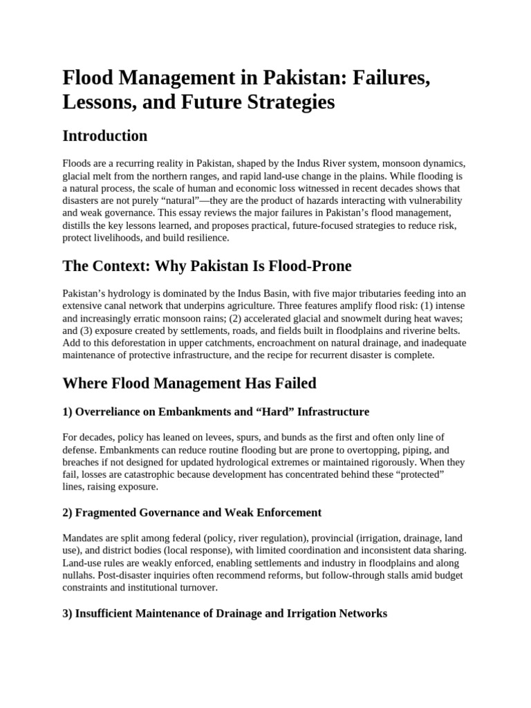 Flood Management in Pakistan: Lessons Ahead | PDF | Flood | Levee