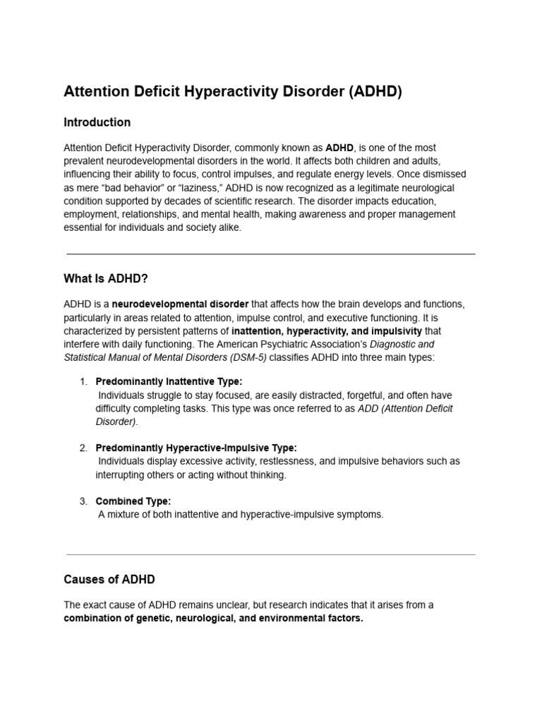 Attention Deficit Hyperactivity Disorder (ADHD) | PDF | Attention ...