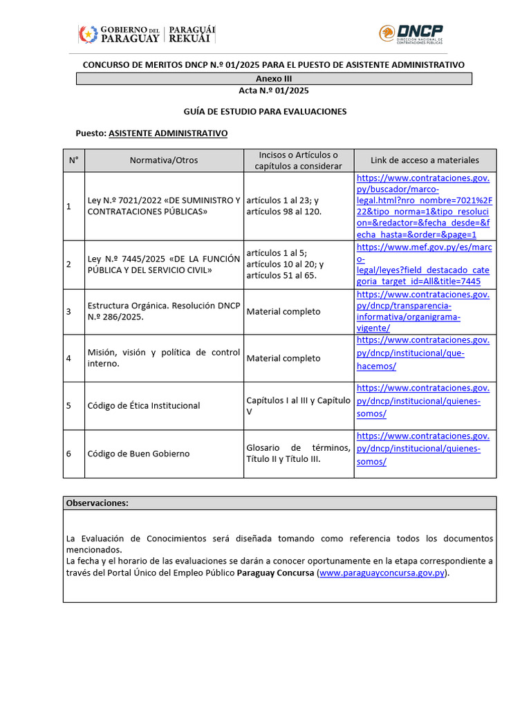 Guía de Estudio Asistente Administrativo 2025 | PDF