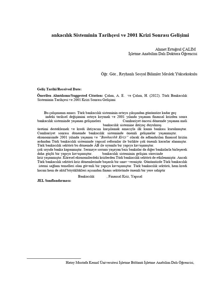 T__rk Bankac__l__k Sisteminin Tarih__esi ve 2001 Krizi Sonras__ Geli ...