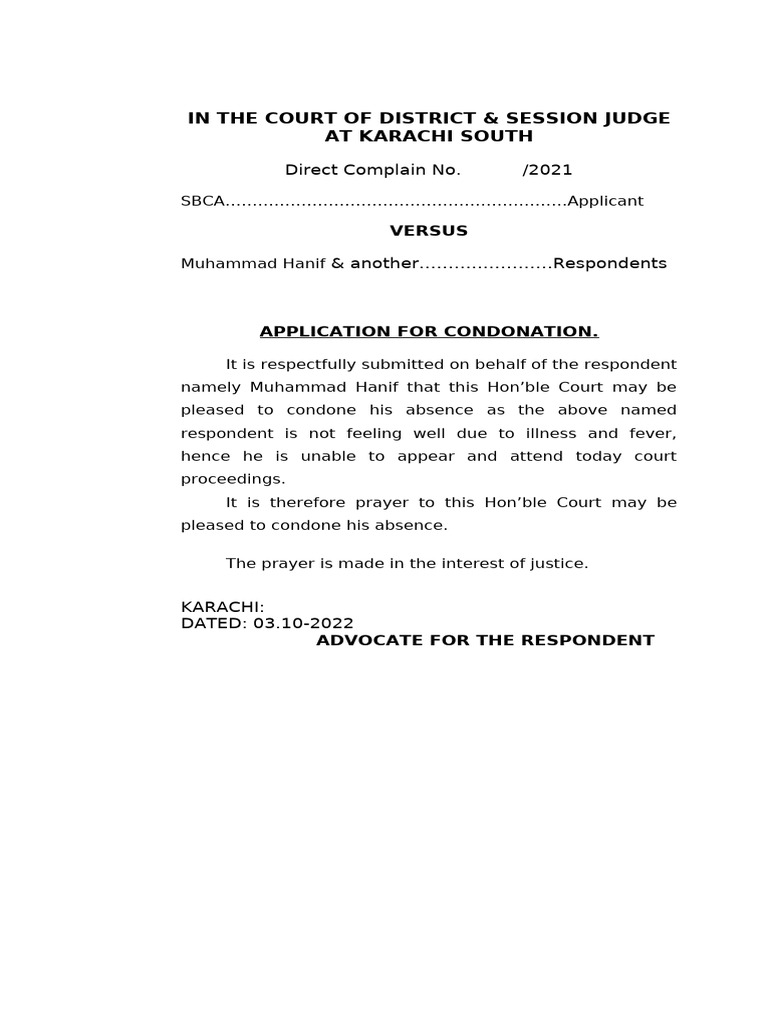 Application For Condonation | PDF