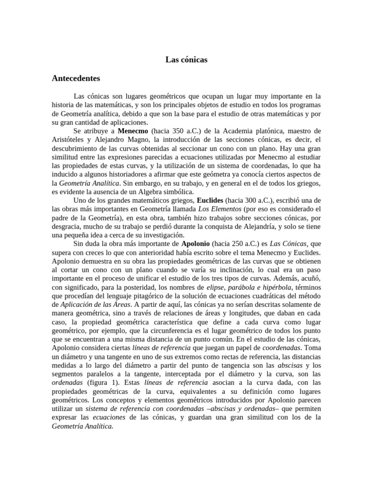 Historia y propiedades de las cónicas | PDF | Geometría | Geometría ...